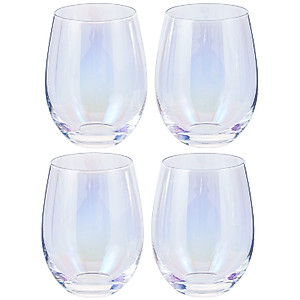 MyGift 18 oz Modern Iridescent Transparent Stemless Wine Glasses, Rainbow Colored Luster Clear Cocktail Beverage Drinking Glass Cups, Set of 4