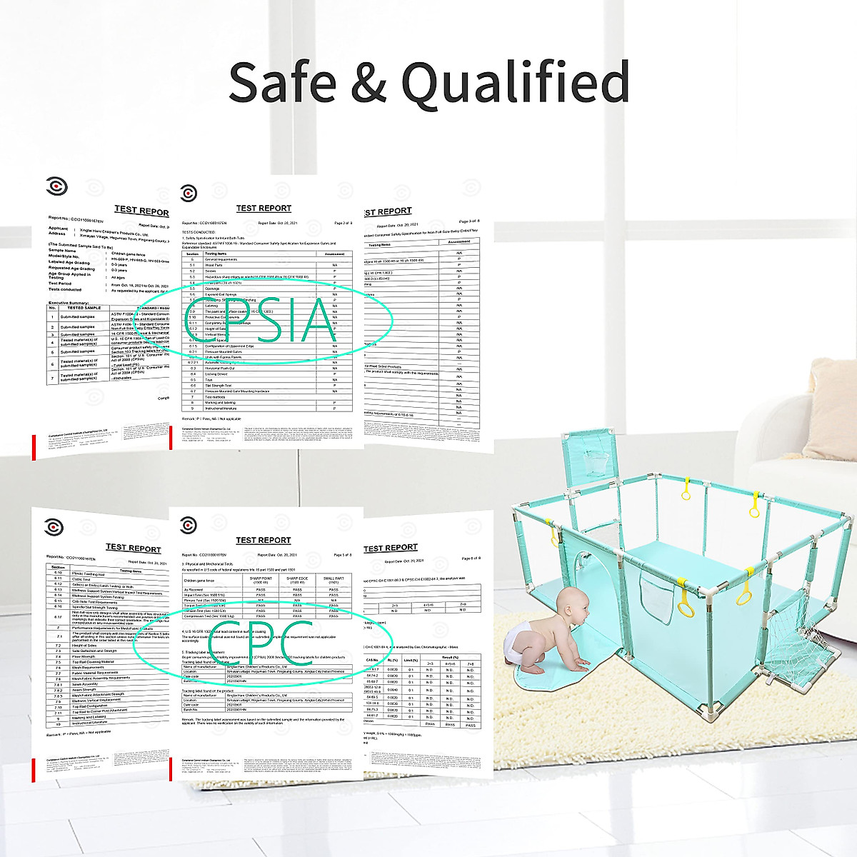 GOLDGE Extra Large Playpen 63x47x26 inch, Playpen for Babies and Toddlers, with 50pcs Balls and 5 pcs Pull Up Rings, Baby Play Pen, Infant Play Yard, Playard, Kids Play Area