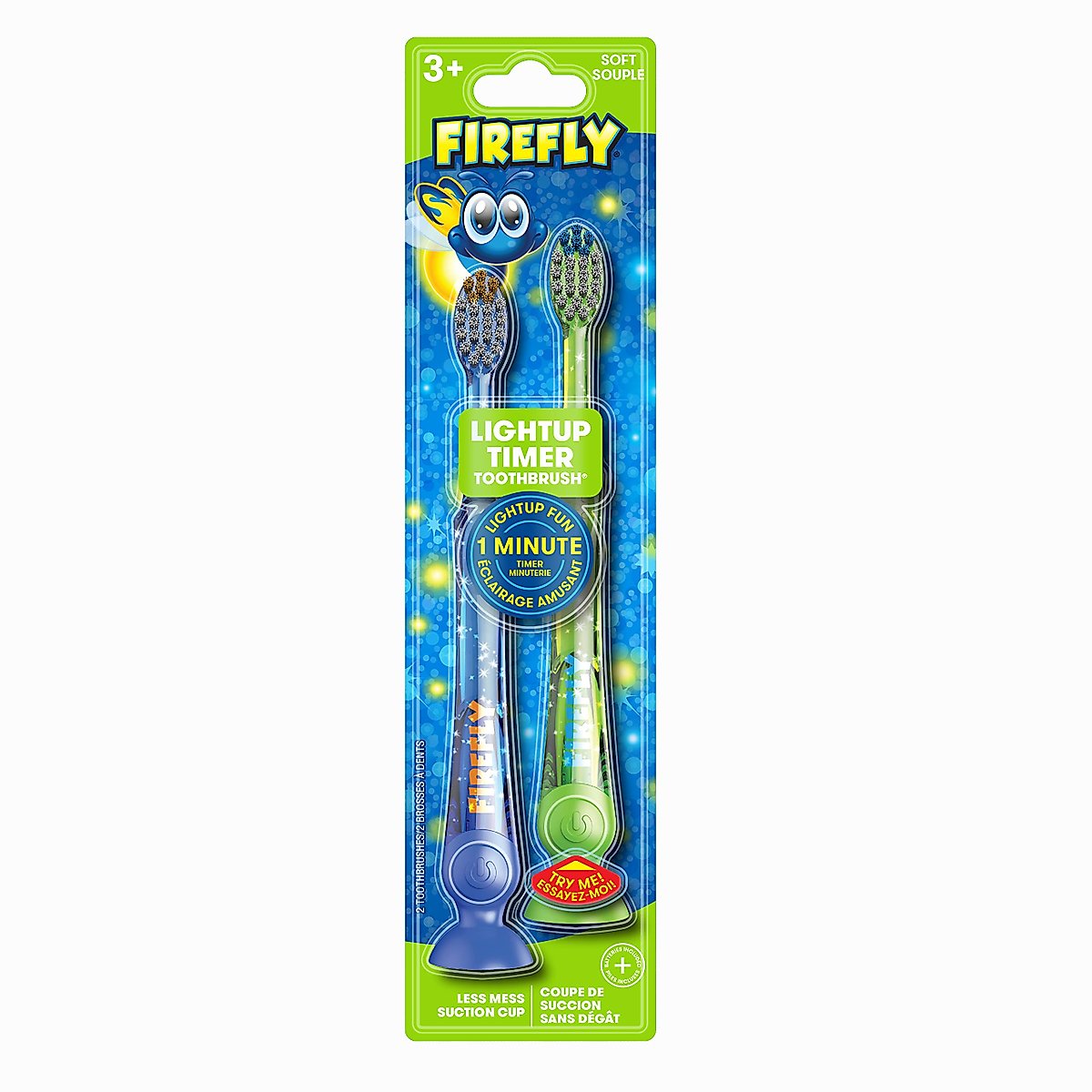 Firefly LightUp Timer Toothbrush with Suction Cup 2 ea (color may vary)