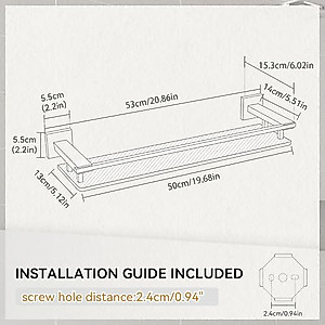 LANC Chrome Bathroom Shelf Glass Shelves 20-Inch Floating Tempered Glass Shelf Rectangular Stainless Steel Wall Mounted Silver Polished Shelves for Bathroom Kitchen Organizers Accessories，A7613CP