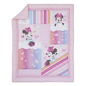 Disney Minnie Mouse Be Happy Pink, Lavender, Aqua and Orange 3 Piece Crib Bedding Set - Comforter, Fitted Crib Sheet and Bed Skirt