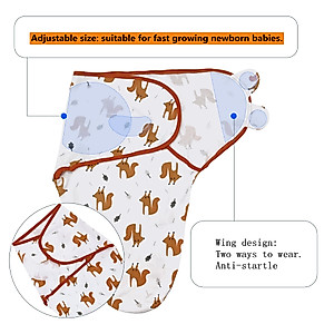 LAT 3 Pack Swaddle Blanket Baby Girl Boy, Adjustable Infant Sleep Sack Wrap, Newborn 100% Cotton Sleep Bag (Orange fox + Raindrops)