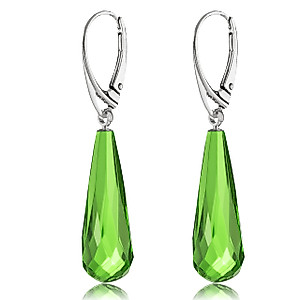 Amber by Mazukna - Green Amber Earrings for Women - Silver ag925 Closure, 1.77x0.34in 0,07oz, Statement Semi-Precious GemstoneStone Women's Jewelry (Silver)
