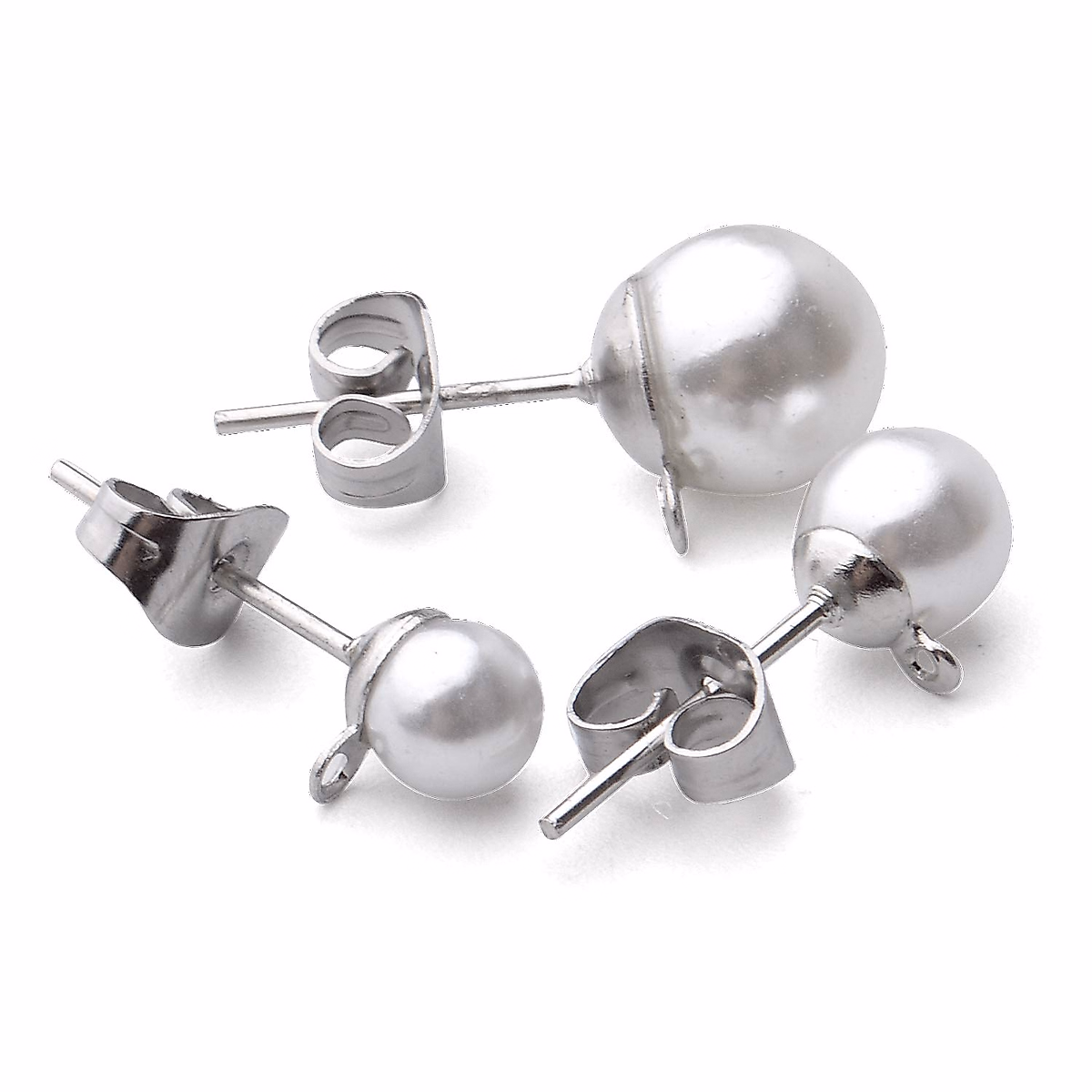 Aylifu 90pcs Faux Pearl Hypoallergenic Earring Posts Stud Earrings with Loop Metal Post Earring Studs and 90pcs Silver Butterfly Earring Backs for DIY Earring Jewelry Making