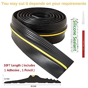 Universal Garage Door Threshold Seal Strips, 10 Ft Weatherproof Rubber DIY Weather Stripping with Sealants/Adhesives, Garage Door Bottom Seal Weather Strip Replacements