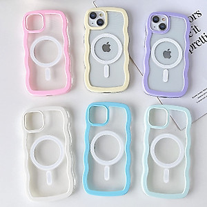 Yeddabox Compatible for iPhone 13 Case with Magsafe, Wave Magnetic Phone Case Cute Water Ripple Candy Colors Frame Shockproof for iPhone 13 Phone Case for Women 6.1 Inch - White