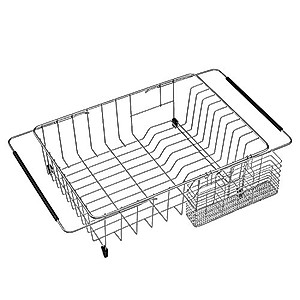 SANNO Dish Drying Rack, Expandable Dish Drainer Stainless Steel Cutlery Utensil Holder Silverware Organizer Rack