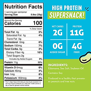 The Only Bean Crunchy Dry Roasted Edamame Snacks (Sea Salt), Keto Snack Food, High Protein (11g) Healthy Snacks, Low Carb Gluten Free Office Vegan Food 100 Calorie Snack Pack, 0.9oz 10 Pack