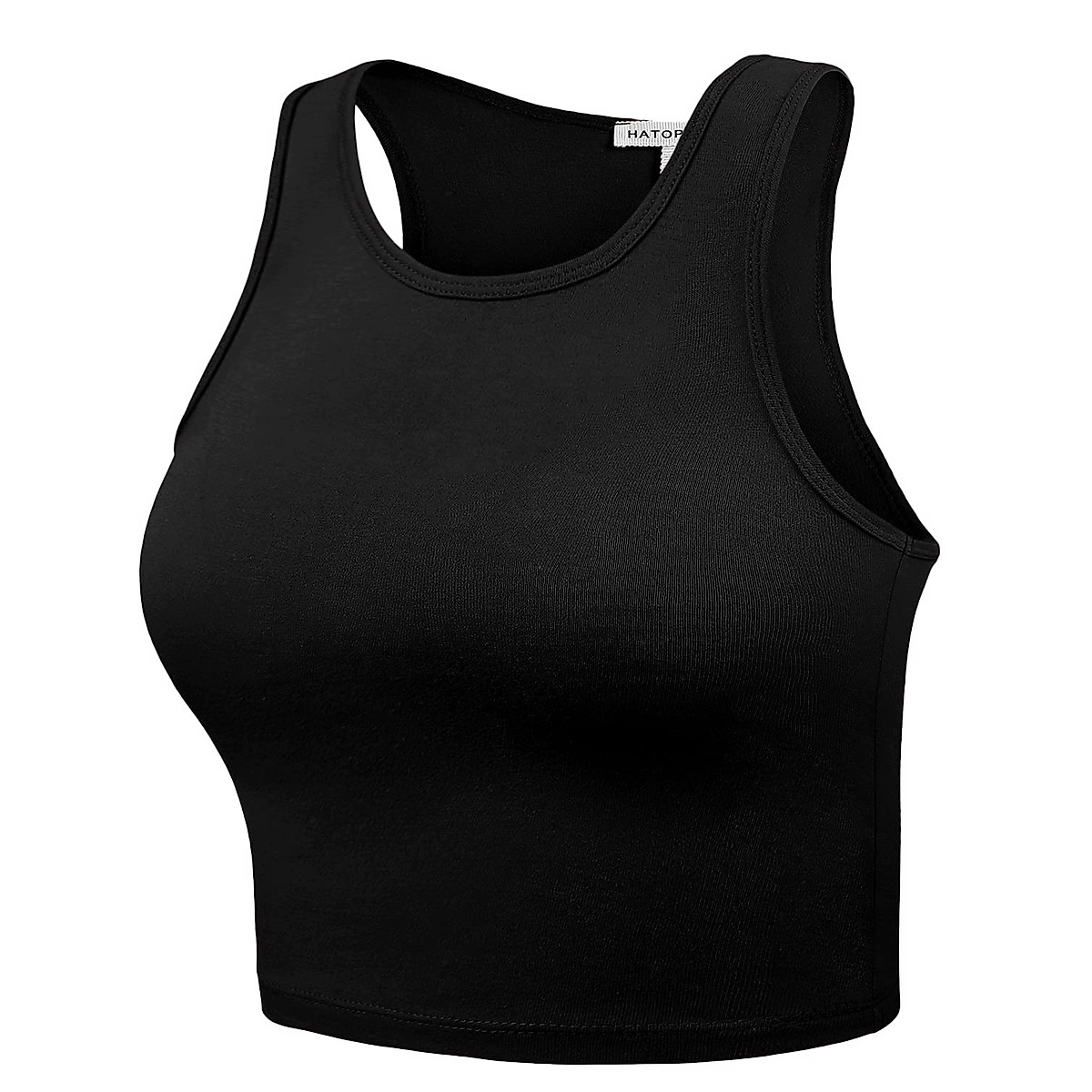 Camisole Crop Tank Top Sexy High Crew Boat Neck Slim Classic Knit Fit Black M