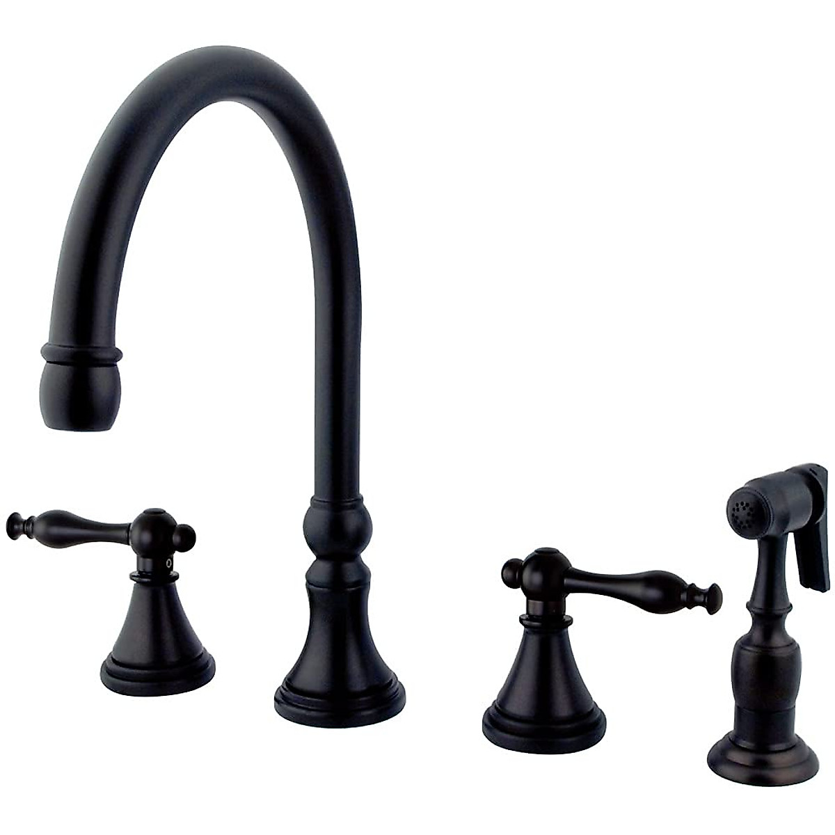 Kingston Brass KS2795NLBS Naples Deck Mount Kitchen Faucet with Brass Sprayer, 8-1/4-Inch, Oil Rubbed Bronze