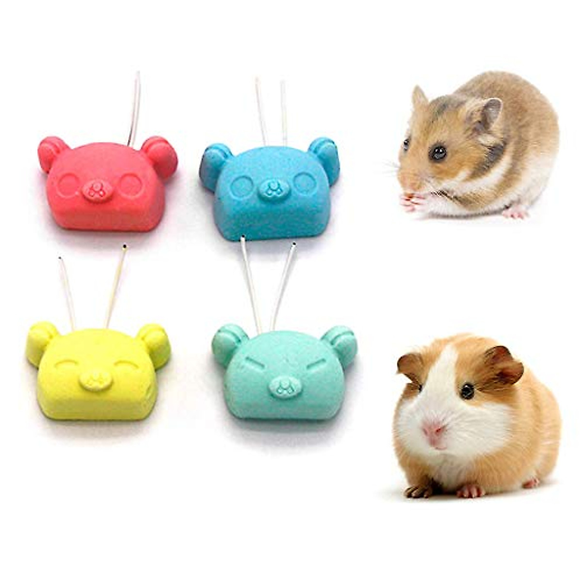 U-M pulabo Pet Teeth Grinding Stone Pig Shape with Wire - Mineral Stone Calcium Chew Hanging Cage Toy for Hamster Squirrel Parrot Chinchilla Guinea Pig Rabbit, 1PC Random Color Beautiful