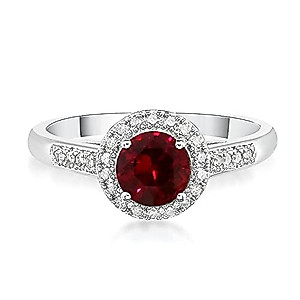 1 4/5 CT Round Shape Simulated Pink Ruby & White Cubic Zirconia Halo Wedding Engagement Ring in 14K White Gold Plated 925 Sterling Silver (1.80 Cttw) Ring Size -4