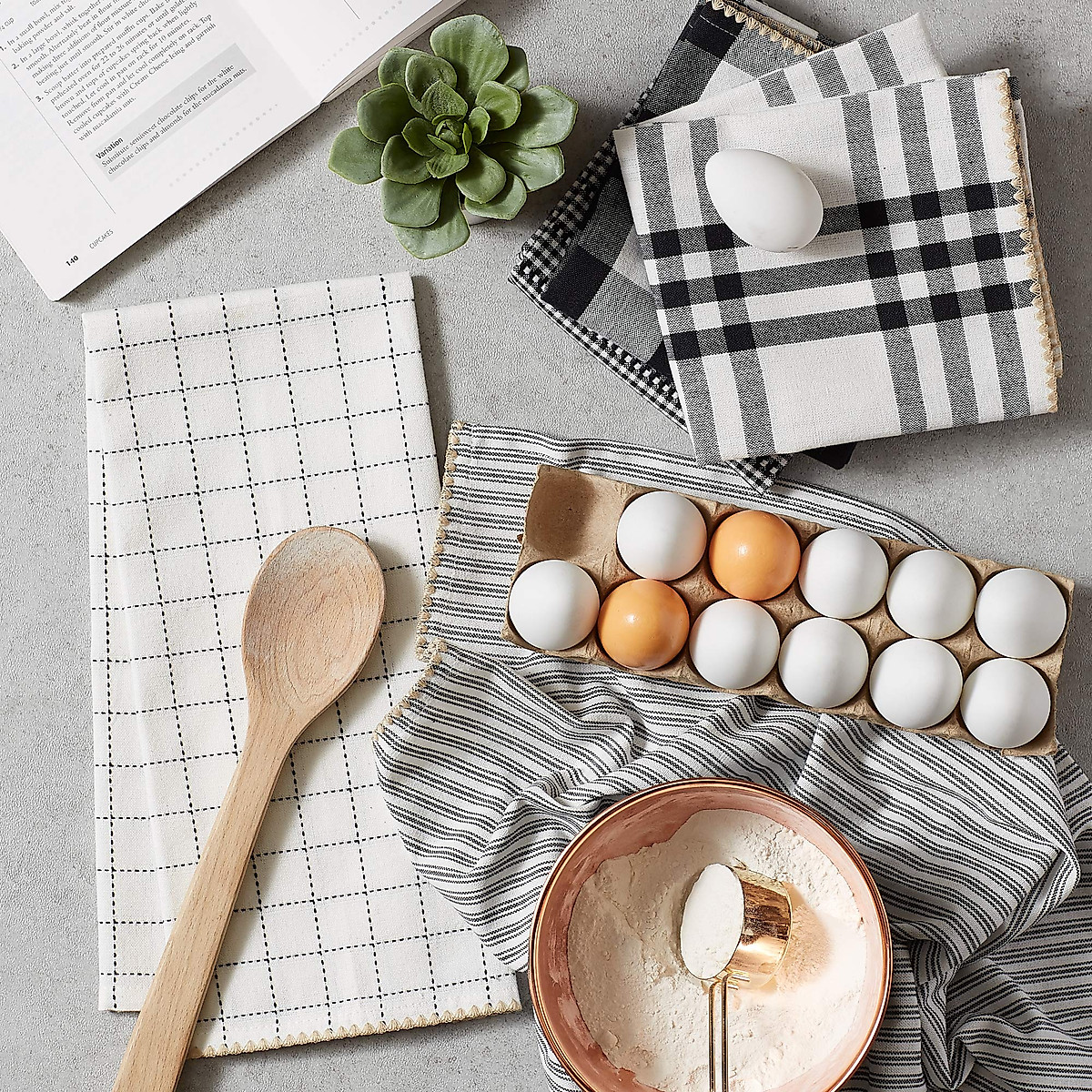 DII Farmhouse Basic Kitchen Collection Woven, Dishtowel Set, 18x28, Black, 5 Piece