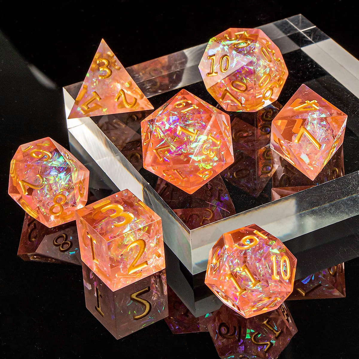 DND Dice Set Resin D&D Dice Set, RUNFNG Sharp Edges Dice for Dungeons and Dragons Role Playing Gaming, 7 Pcs D+D Polyhedral Dice Set with Gift Box