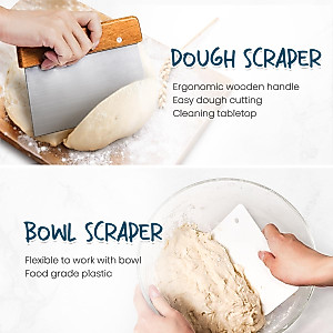 RORECAY Bread Banneton Proofing Basket Set of 2, 9 Inch Round & 10 Inch Oval Cane Sourdough Baskets with Bread Lame + Dough Scraper + Linen Liner + Basting Brush for Bread Making Baking Fermentation