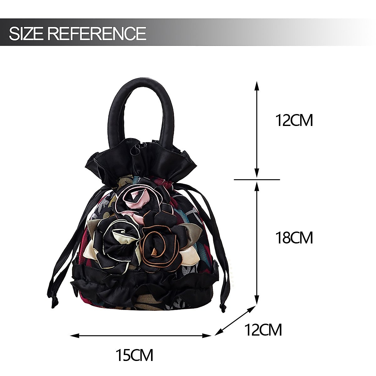 Womens Ladies Handbag Drawstring Bucket Bag Coin Purses Key Bags Cash Money Phone Pouches - Black