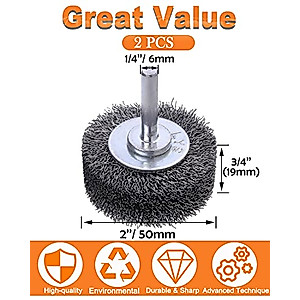 2 Pack Wire Wheel Brush Wire Wheel Brush for Drill Attachment, Rocaris 2 Inch Heavy Duty Wire Brushes Removal Paint Rust & Corrosion, 0.0118" Carbon Steel Wire, 1/4in Shank, 20000RPM