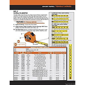 Keson PGT3MV Short Tape Measure with Nylon Coated Steel Blade and Toggle Lock (Graduations: m, cm, mm), 16mm by 3-Meter