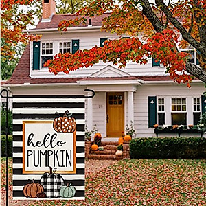 Fall Garden Flag Hello Pumpkin Sign 12 x 18 Inch Double Sided Autumn Farmhouse Seasonal Yard Outdoor Thanksgiving Decor DF082