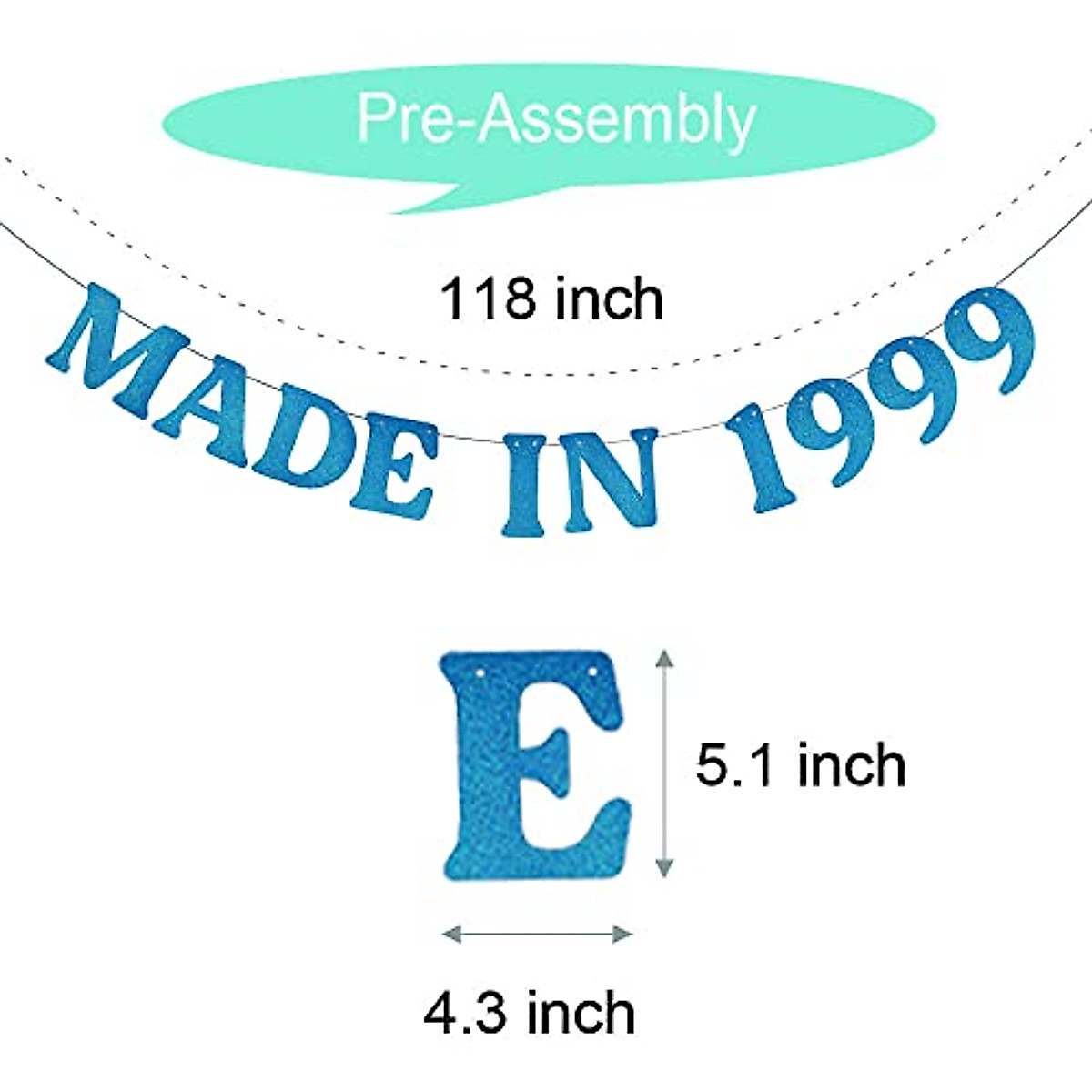 WEIANDBO MADE IN 1999 Blue Glitter Banner,Pre-Strung,24rd Birthday Party Decorations Bunting Sign Backdrops,MADE IN 1999