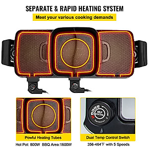 VEVOR Electric Grill and Hot Pot, 2400W Electric Smokeless Grill and Hot Pot, 2 in 1 Electric Hot Pot with Dual Temp Control, Multifunctional Teppanyaki Grill with Nonstick Coating for 1-8 People