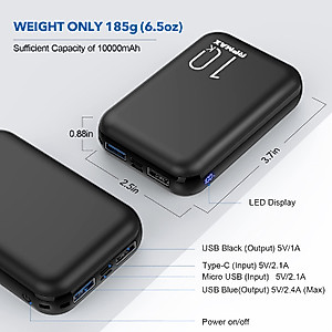 RPMAX Portable charger 10000mah with LED Display, Compact Power Bank Cell Phone External Battery Pack 2.4A Quick Charge Small Compatible iPhone 8XXS11,Samsung S10,5V Heated Vest. (RP-010K)