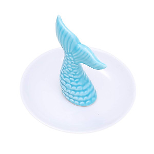 TOPBATHY Mermaid Tail Jewelry Ring Tray Ceramic Jewelry Dish Earring Necklace Rings Organizer Home Decoration Wedding Christmas Birthday Gift