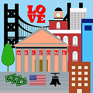 Baby Jack & Co 8x8” Learning Lovey Philadelphia Pennsylvania Tag Toys for Babies - Baby Crinkle Toys - Soft & Safe - Learn USA Cities and Shapes - Ideal Baby Toy & Gift BPA Free w/Stroller Clip