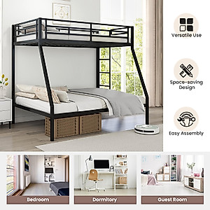 KOMFOTT Metal Twin Over Full Bunk Bed, Heavy Duty Bed Frame with Integrated Ladder, Full-Length Guardrails for Teens & Adults, Space-Saving Bunk Bed for Bedroom & Dorm, No Box Spring Required