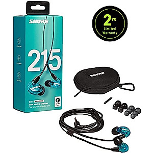 Shure SE215 PRO Wired Earbuds - Professional Sound Isolating Earphones, Clear Sound & Deep Bass, Single Dynamic MicroDriver, Secure Fit in Ear Monitor, Plus Carrying Case & Fit Kit - Blue (SE215SPE)