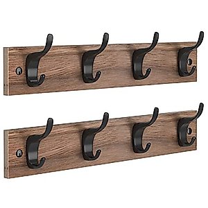 AMADA HOMEFURNISHING Coat Rack Wall Mount 2 Packs, Entryway Coat Rack with 4 Wall Hooks, Coat Hat Hanger for Wall Organized and Storage in Living Room, Bedroom Wooden AMCR03