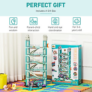 Qaba City Garage Playset with 98 Pieces Accessories Set, 6-Level Car Parking Playsets Toy with Manual and Electric Elevators Wash, Gas, Ejector & Car Repair Station, Gifts for Kids Ages 3-6 Years Old