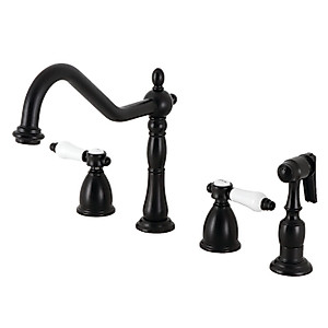 Kingston Brass KB1790BPLBS Bel-Air Widespread Kitchen Faucet with Brass Sprayer, Matte Black