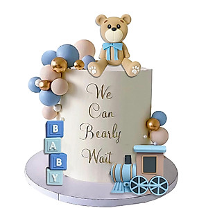 22 PCS Bear Cake Toppers Train Cake Toppers Bear Balls Cake Decorations with Train BABY Letters for Baby Shower Gender Reveal Bear Themed Birthday Party Supplies
