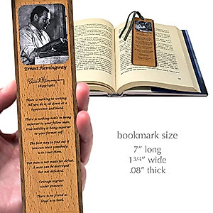 Wooden Bookmark Ernest Hemingway Author with Quotes - Made in USA