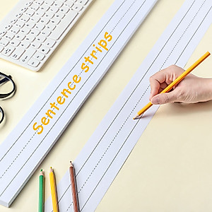 96 Strips Ruled Sentence Strips, 3 x 24 Inches Sentence Strips for Teacher Word Strips Sentence Strips Lined Multicolored Sentence Strips for School Students Office Supplies (White)