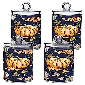 Kigai Autumn Pumpkins Qtip Holder Dispenser - 14OZ Clear Plastic Apothecary Jars Food Storage Jar with Lids Bathroom Canister Organizer for Coffee, Tea, Candy, Floss (2Pack)