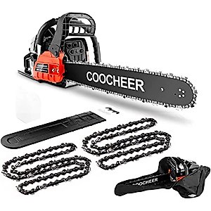 COOCHEER 62CC Gas Chainsaw, 20" 2-Stroke Portable Gasoline Chainsaw with Carrying Bag & 2 Chains Tool Kit, Petrol Wood Cutting Saw for Tree Stumps and Firewood Cutting(Upgraded Version)