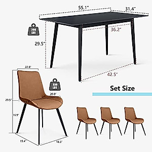 Zerifevni 5 Piece Dining Table Set, Dining Chairs Set of 4, Modern Kitchen Table Set Top with Slate Stone, Metal Base & Legs, Dining Room Table and Leather Chairs (Brown,1 Table with 4 Chairs)