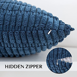 Softalker Throw Pillow Covers 18x18 Inch, Set of 4, Corduroy Soft Striped Farmhouse Boho Pillow Cover, Modern Decorative Cushion Pillow Case for Couch Sofa Bedroom Living Room, Grey/Blue