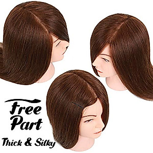 Mannequin Head with Human Hair - 20-22" Cosmetology Mannequin Head with 100% Real Human Hair for Braiding Practice Cutting - Manikin Head with Human Hair for Hairdresser (Brown)