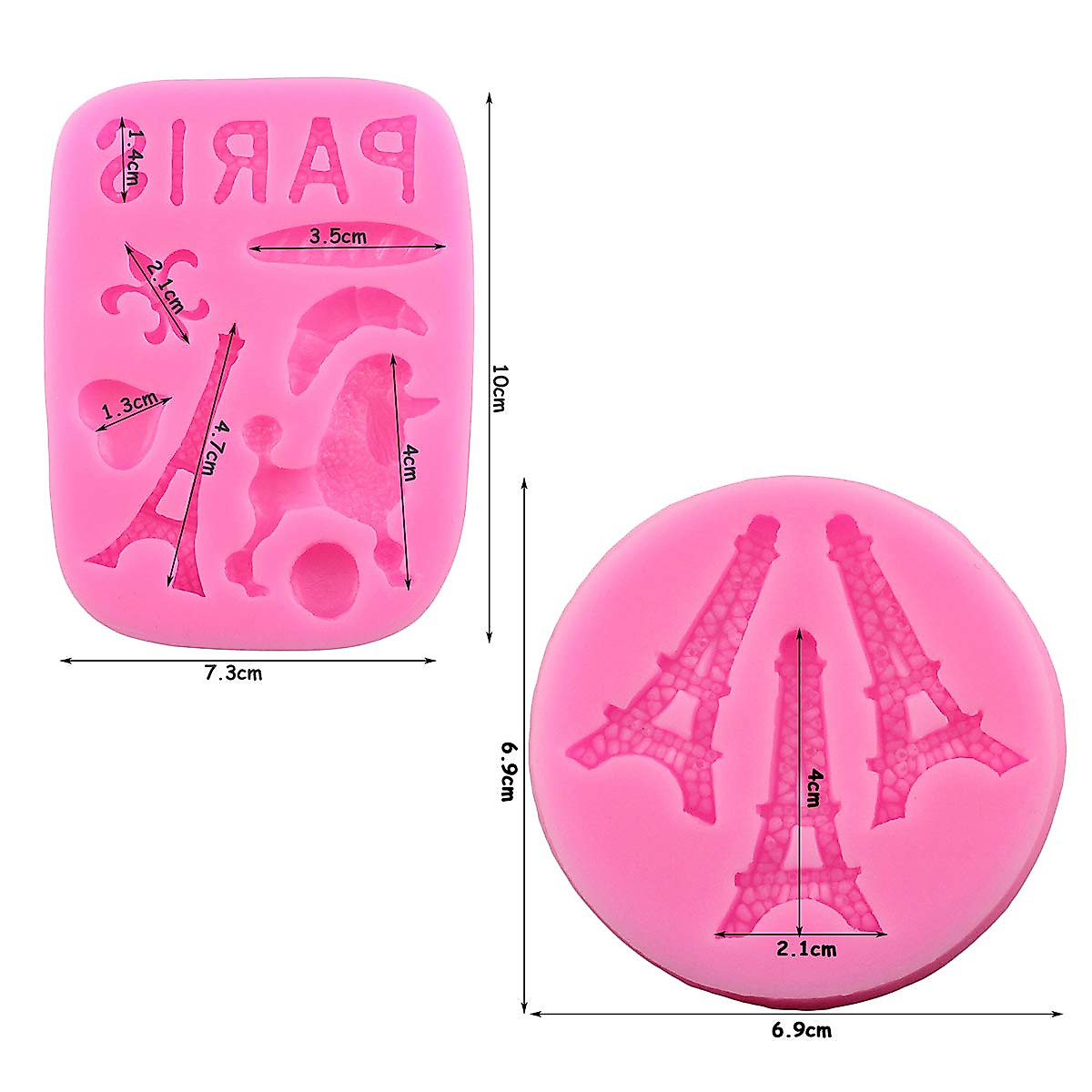 2Pcs/Set Mini Size I Love Paris Fondant Molds, Eiffel Tower Poodle Silicone Fondant Mold for Cake Cupcake Sweet Treats Decorating Sugar Craft Gum Paste Chocolate Candy Polymer Clay Resin Mold