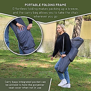 TIMBER RIDGE Folding Hot and Cold Camping Lawn Chair Removable Seat Padded Side Pocket Carry Bag Included, Supports Up to 300 LBS, Grey