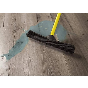 Pet Hair Remover Broom - Floor, Tile, Carpet, Multi-Surface Squeegee Rubber Broom, 12 Inch Broom Head, Orange