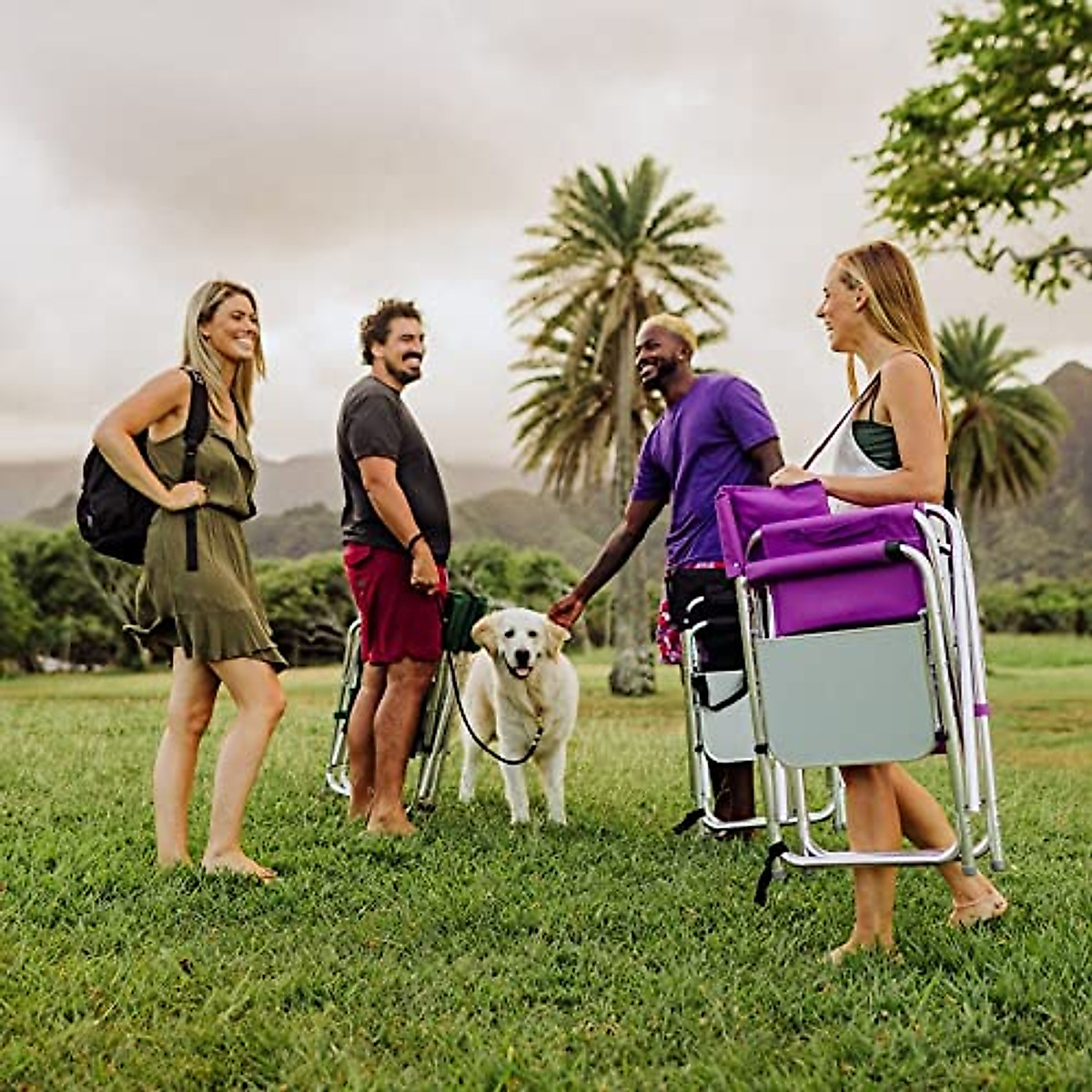 ONIVA - a Picnic Time brand - Sports Chair with Side Table, Beach Chair, Camp Chair for Adults, (Purple)