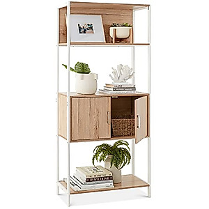 Best Choice Products 4-Tier Bookshelf, Tall Bookcase, Wood Storage Cabinet for Living Room, Bedroom, Entryway, Home Office w/Cabinet, Enclosed Storage, Shelf Space, Metal Sturdy Frame - Light Oak