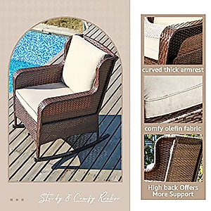 SUNSITT Outdoor Resin Wicker Rocking Chair with Olefin Cushions, Patio Yard Furniture Club Rocker Chair, Brown Wicker & Beige Cushions
