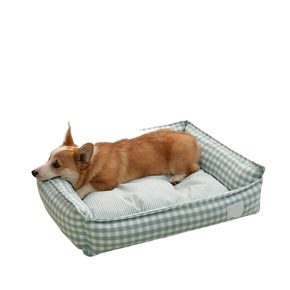 ITOMEN Pet Bed Bed Dog Cat Pet Square Lattice Kennel Medium Small Dog Sofa Bed Cushion Pet Comfort (Color : Light Green, Size : 75x60cm)