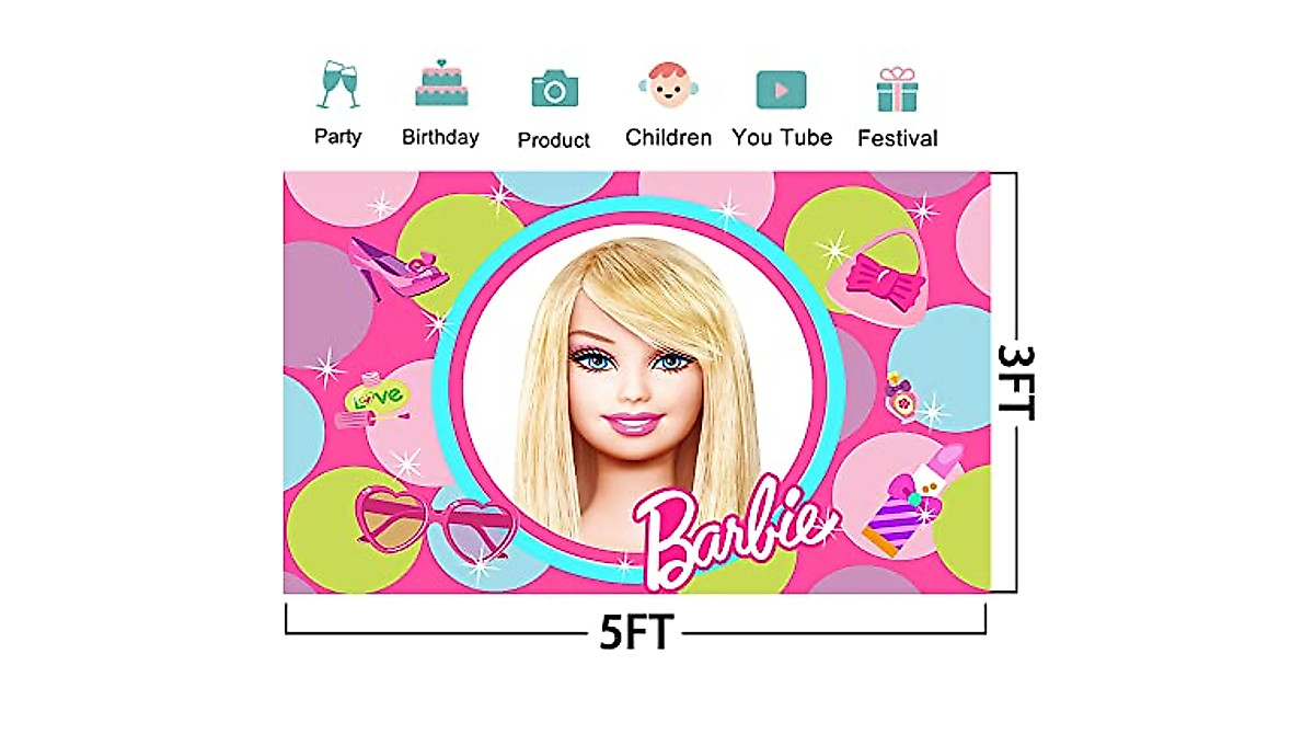 Barbie Birthday Party Pink Backdrop - 5x3ft Decor