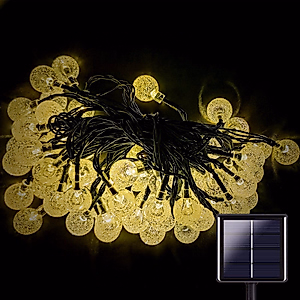 Solar String Lights Outdoor 36 Feet 60 Led Crystal Ball Lights Outdoor Waterproof Solar Powered Lights 8 Patterns Outdoor Patio Lights Garden Yard Porch Home Party Wedding Decoration (Warm White)